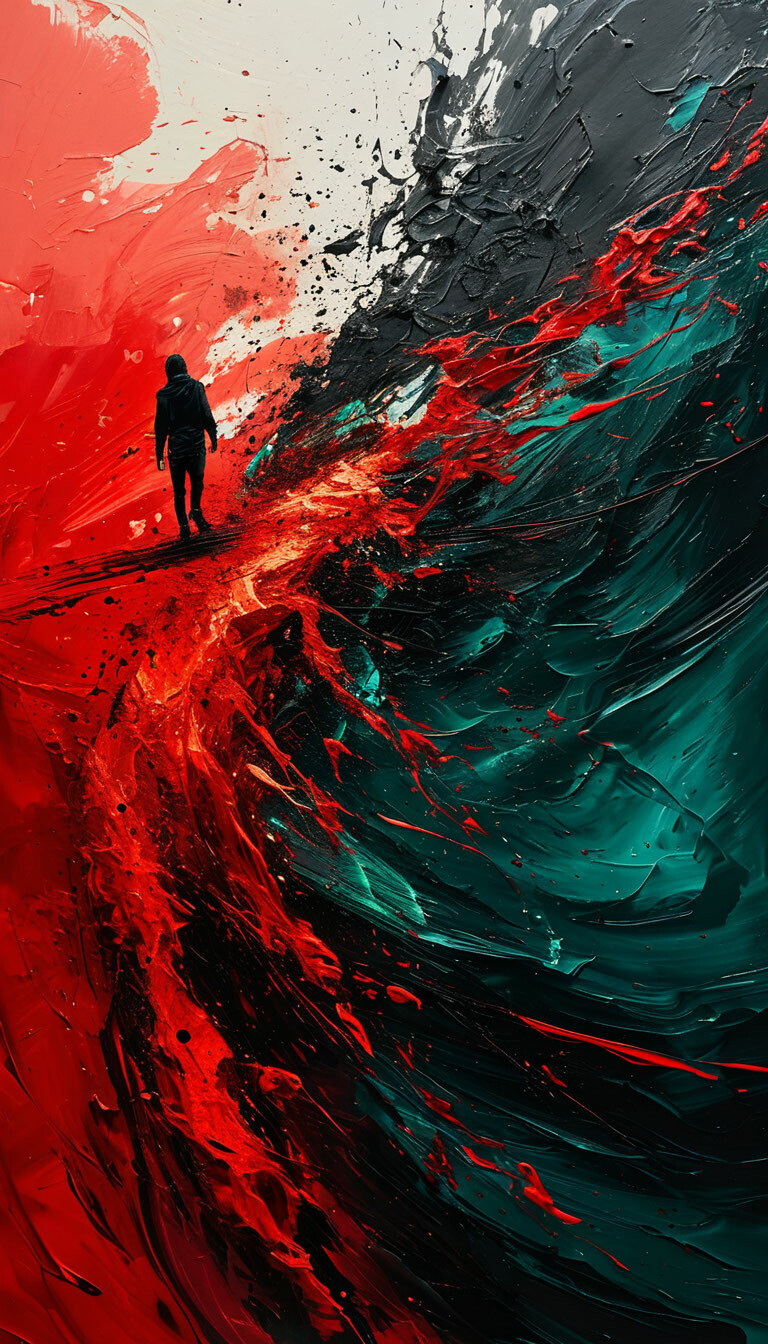 "A figure in the distance, dividing …" — image created in Shedevrum