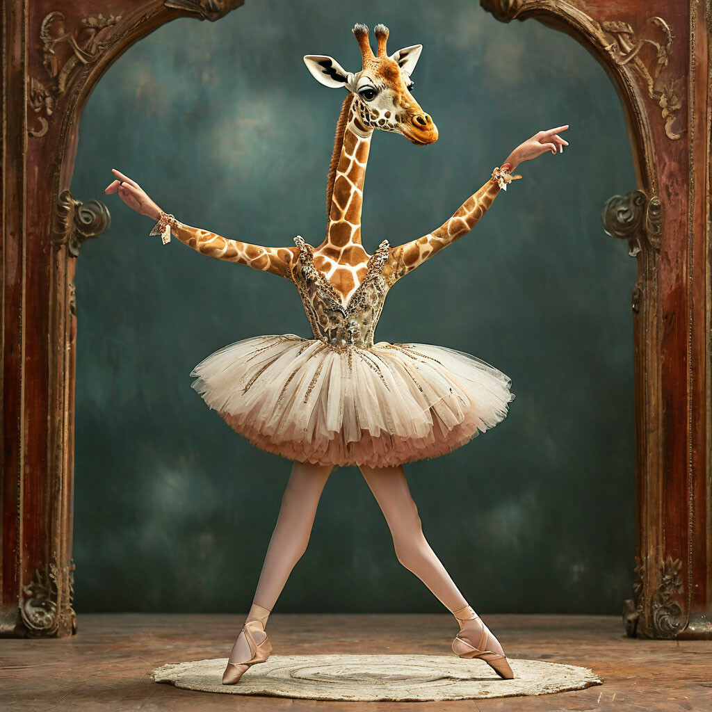 "Funny humor. A hybrid of a giraffe and a ballerina. Instead of hooves, the …" — image created ...