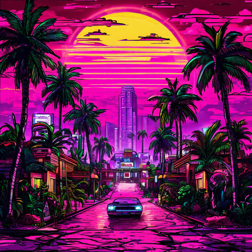 "Hotline Miami rave party" — image created in Shedevrum
