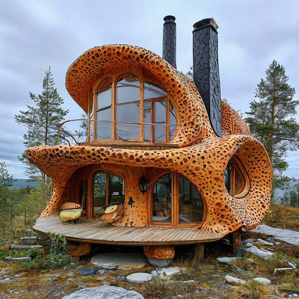 "Cozy house in the form of a radiolarium, in Karelia" — image created ...