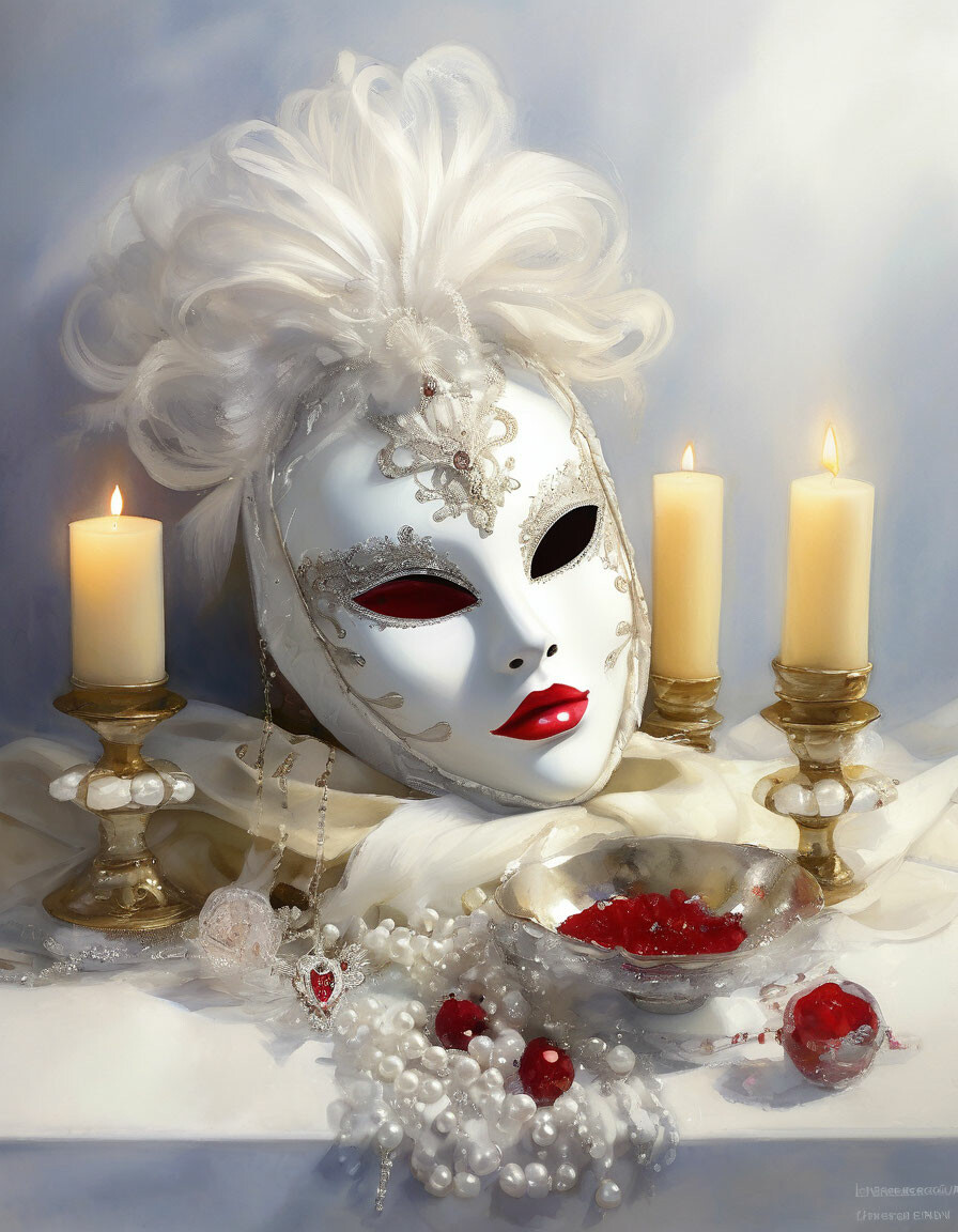 "The masks are off, gentlemen... beautiful white wig and lace carnival ...