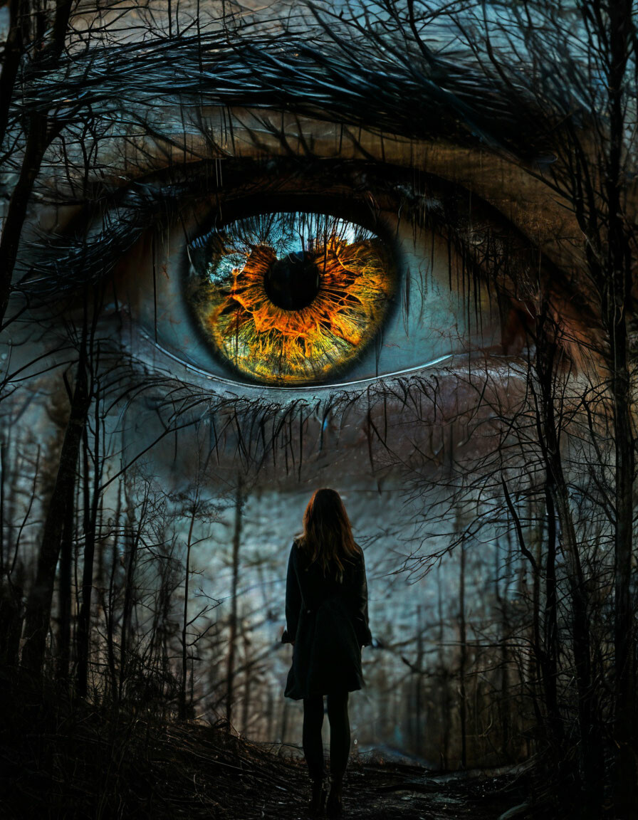 "What hides in the dark, triple exposure,high quality, detailed" — image created in Shedevrum