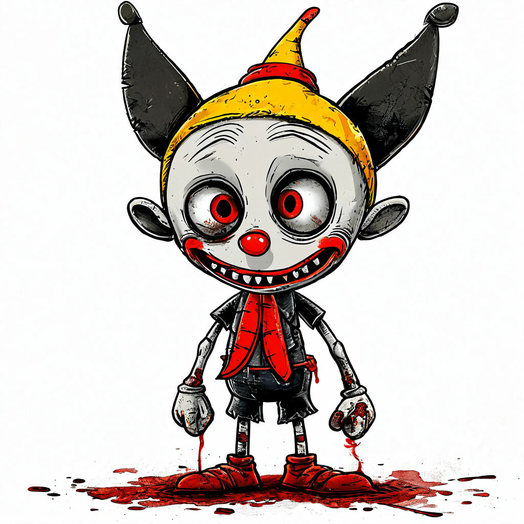 ". scary bloodthirsty Pinocchio, on a white background, in the style of ...