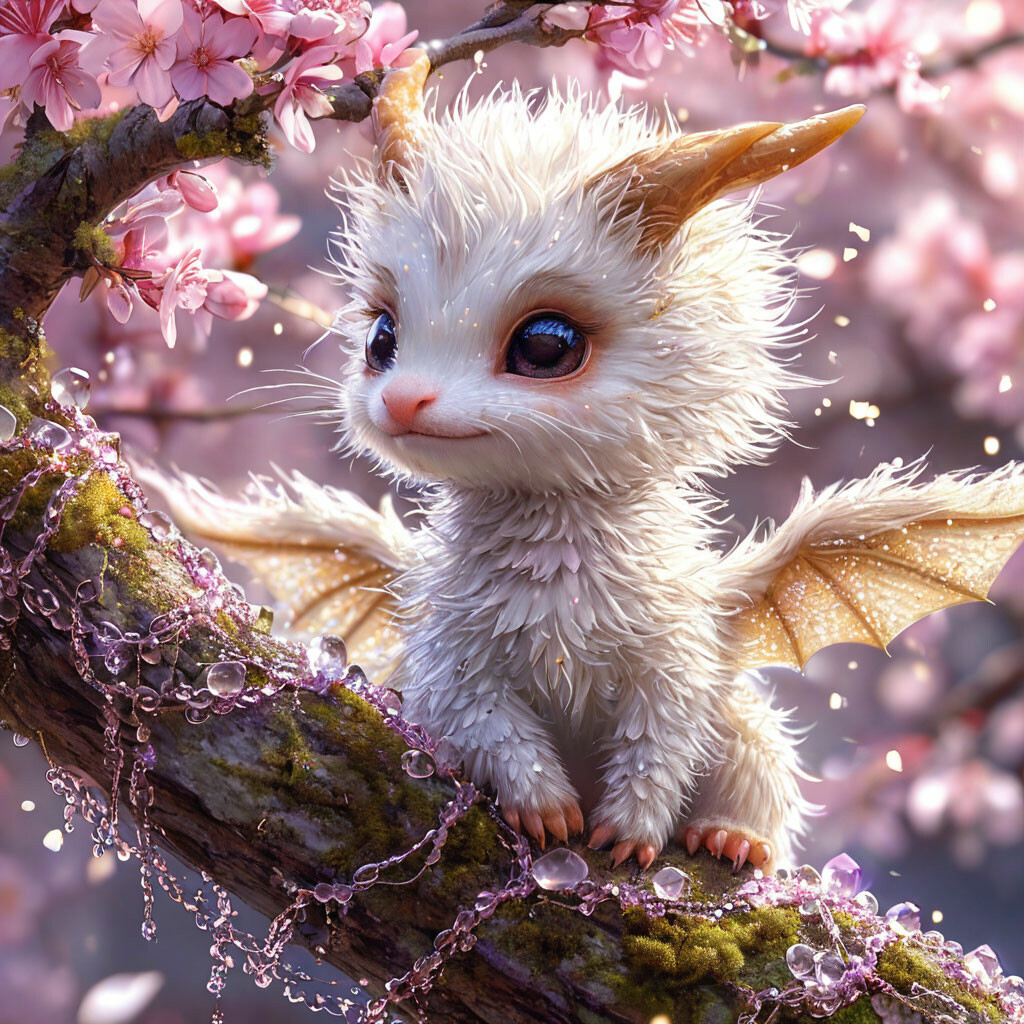 "Hyperrealism, cute fluffy dandelion dragon on a web of sparkling ...