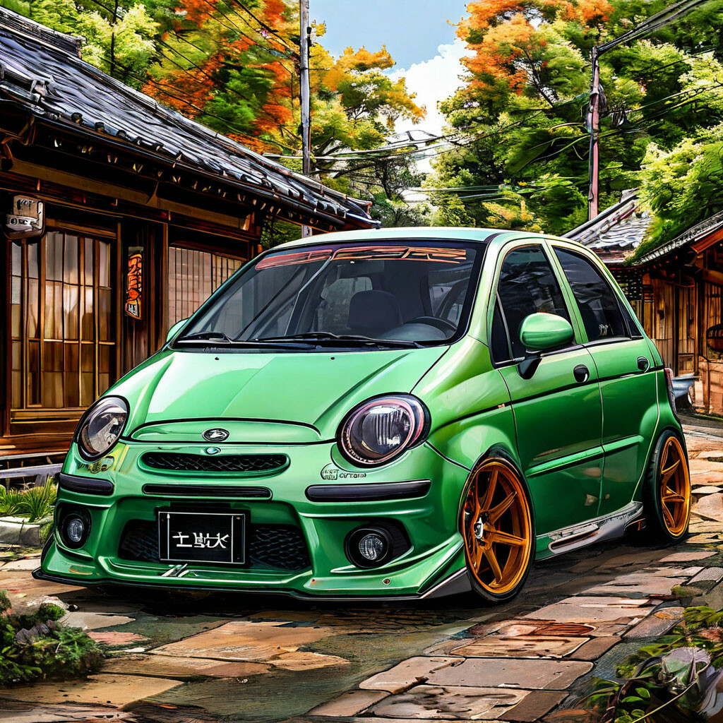 "Daewoo Matiz car tuning greenish, 2D drawing, high quality, ultra ...