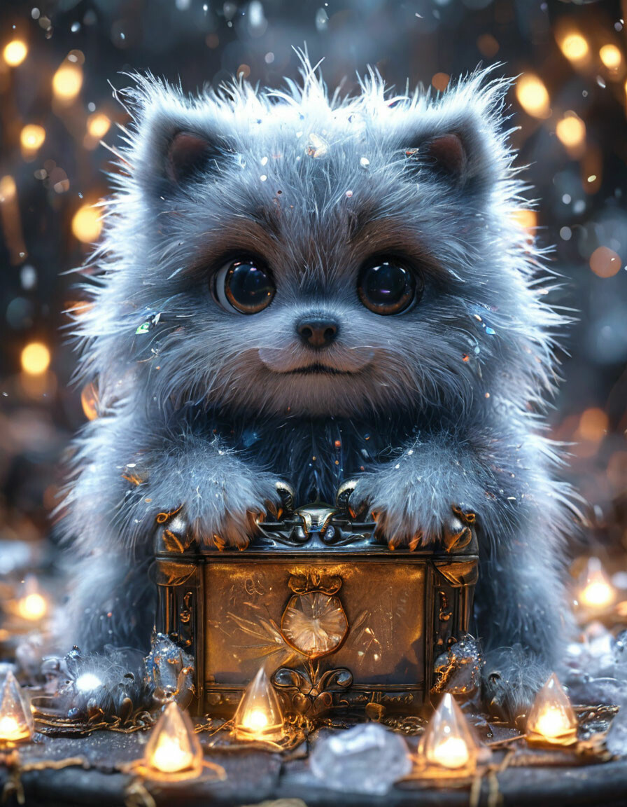 "🪩🙏🪩 a crystal, magical, beautiful furry monster with very expressive ...