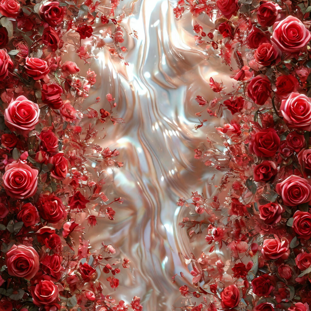 "Mother of pearl. red roses. futuristic. fragmentation of forms.A ...