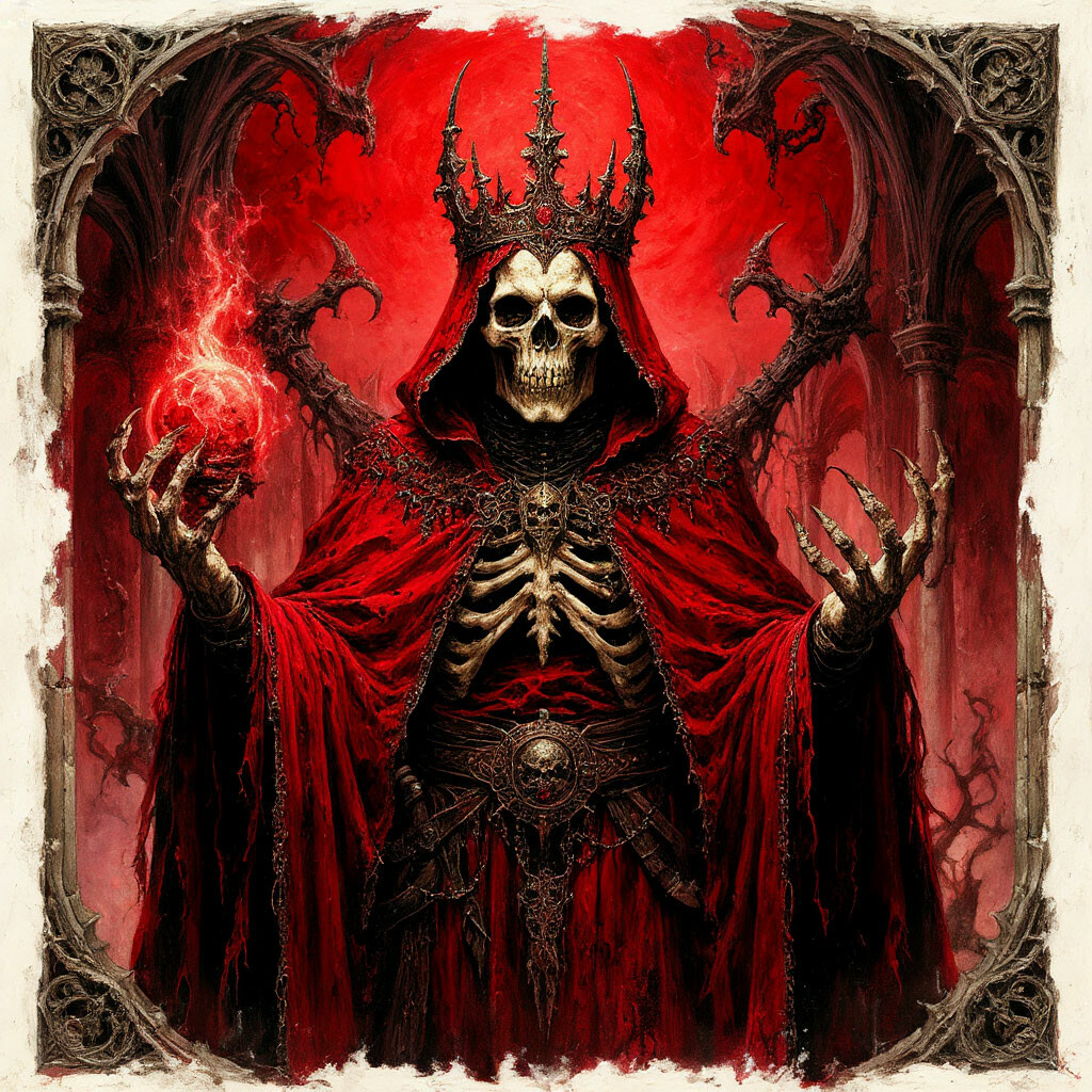 "Dark Fantasy, Lich carmesí, still Don Maitz" — imagen creada en Shedevrum