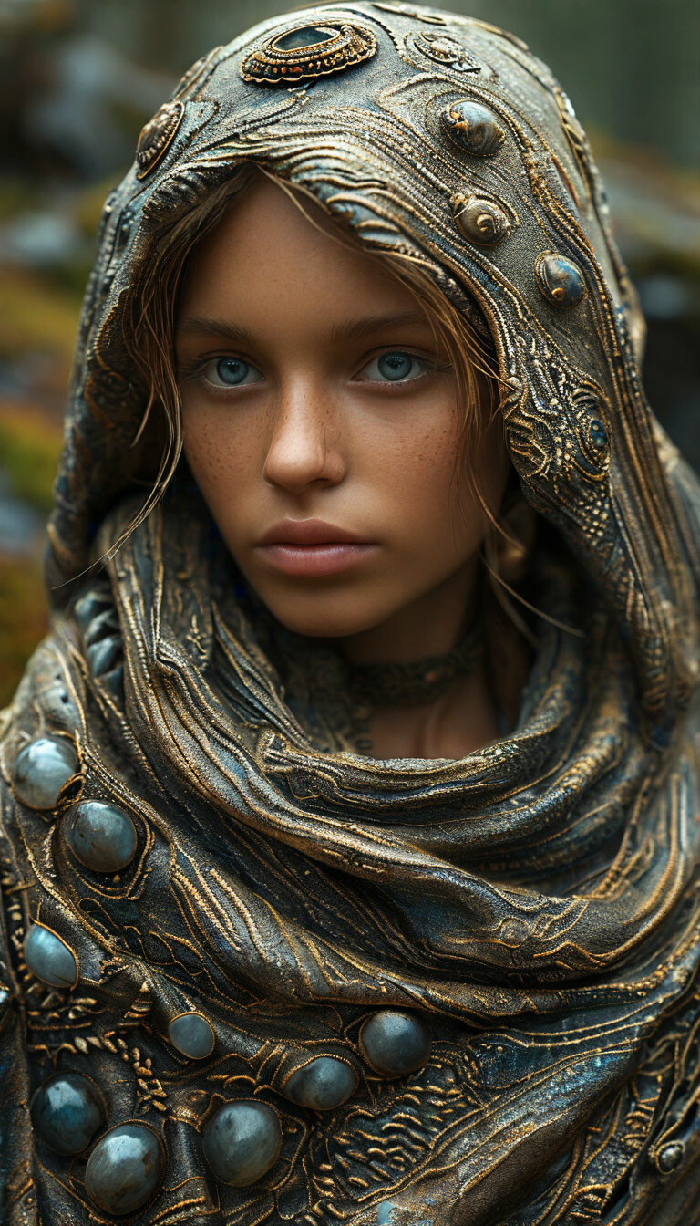 ". Norwegian Angel shaman and baby fur…" — image created in Shedevrum