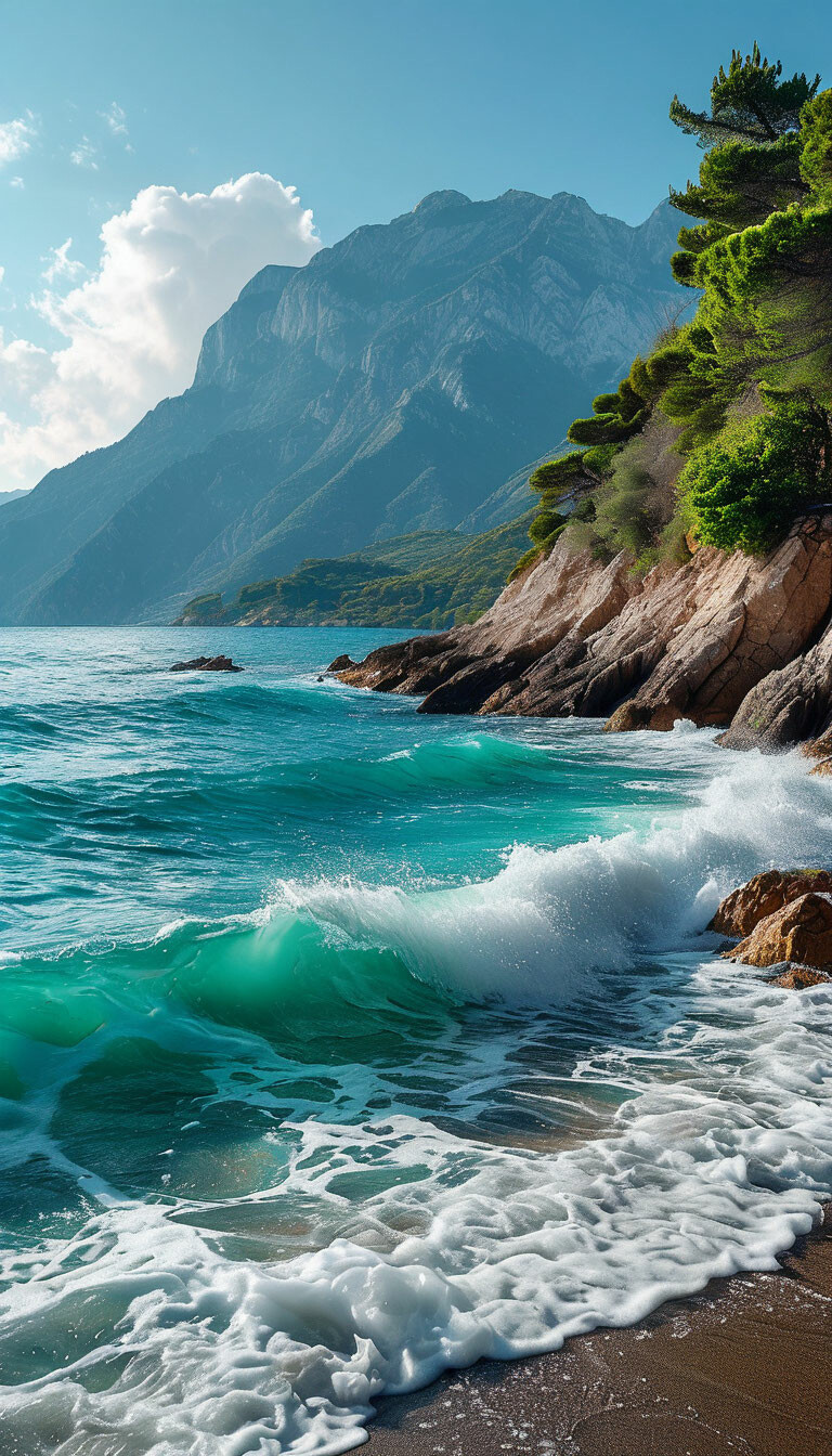 "Sfumato gently, gradient, smooth color transition, sea with emerald ...