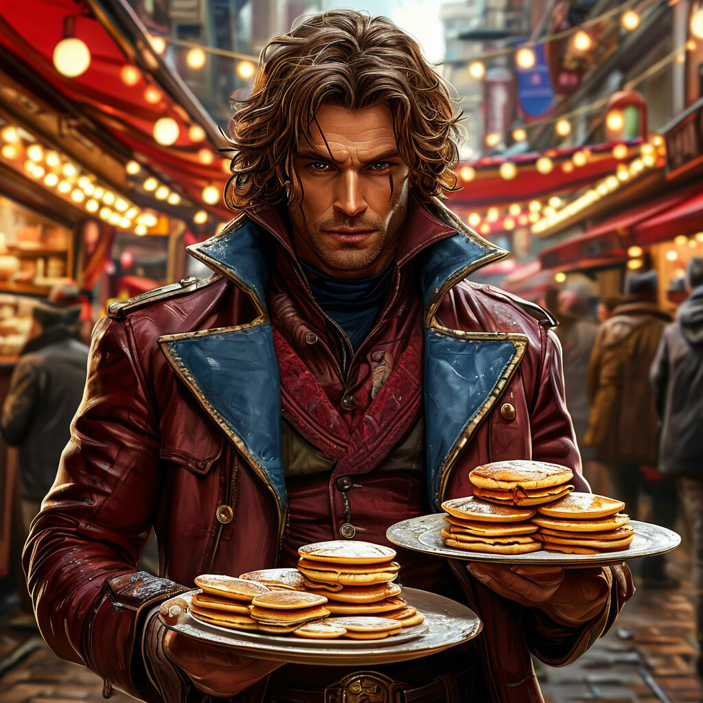 "Marvel,Gambit holds pancakes on a tray,beautiful,realistic,full-length ...