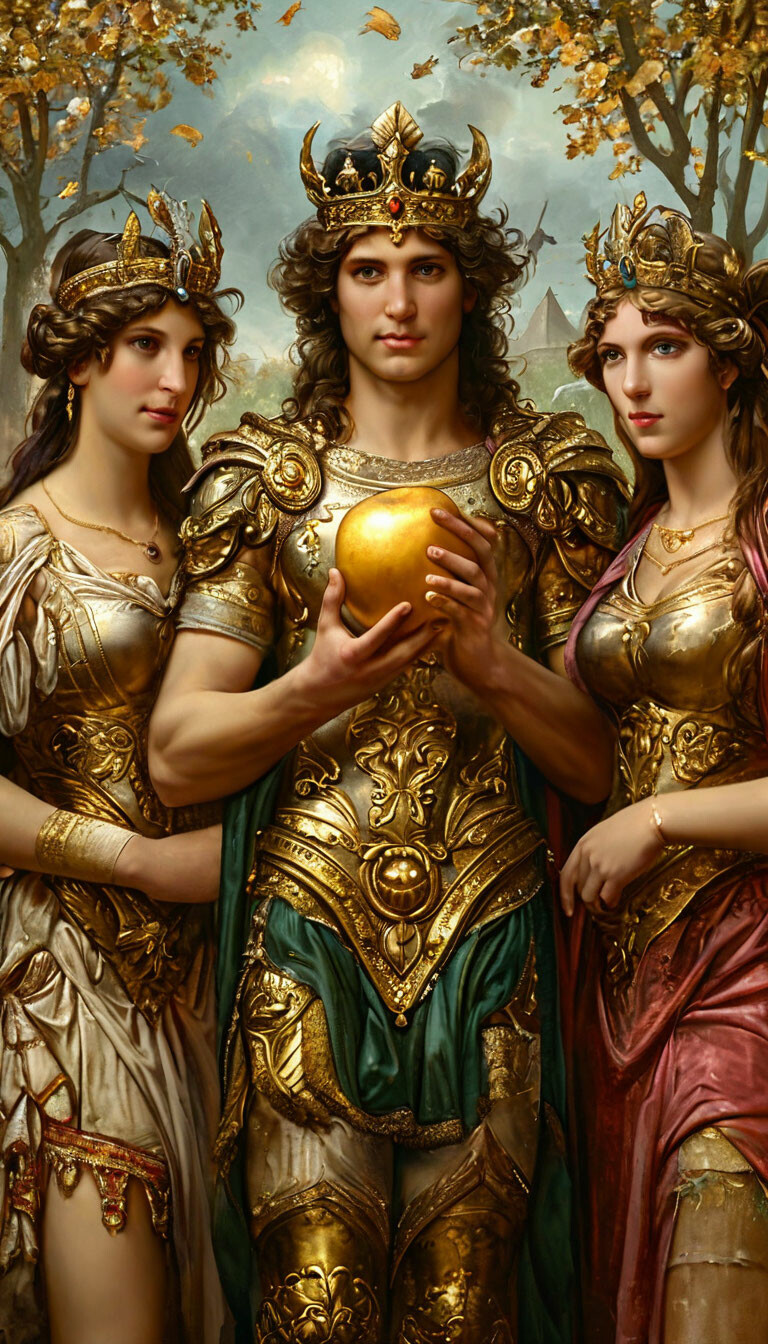 "The Court of Paris is Paris holding a golden apple, surrounded by ...