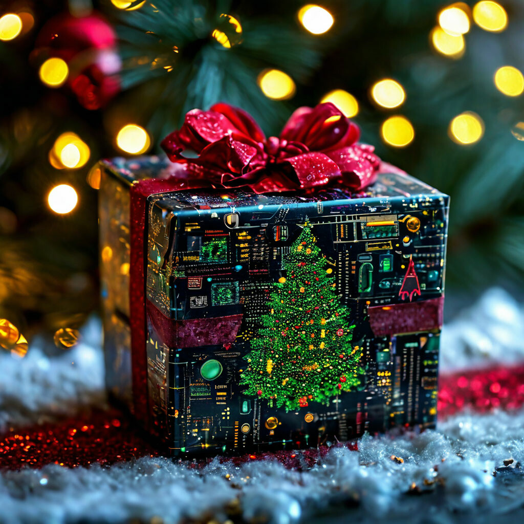 "High-tech Christmas greeting card" — image created in Shedevrum
