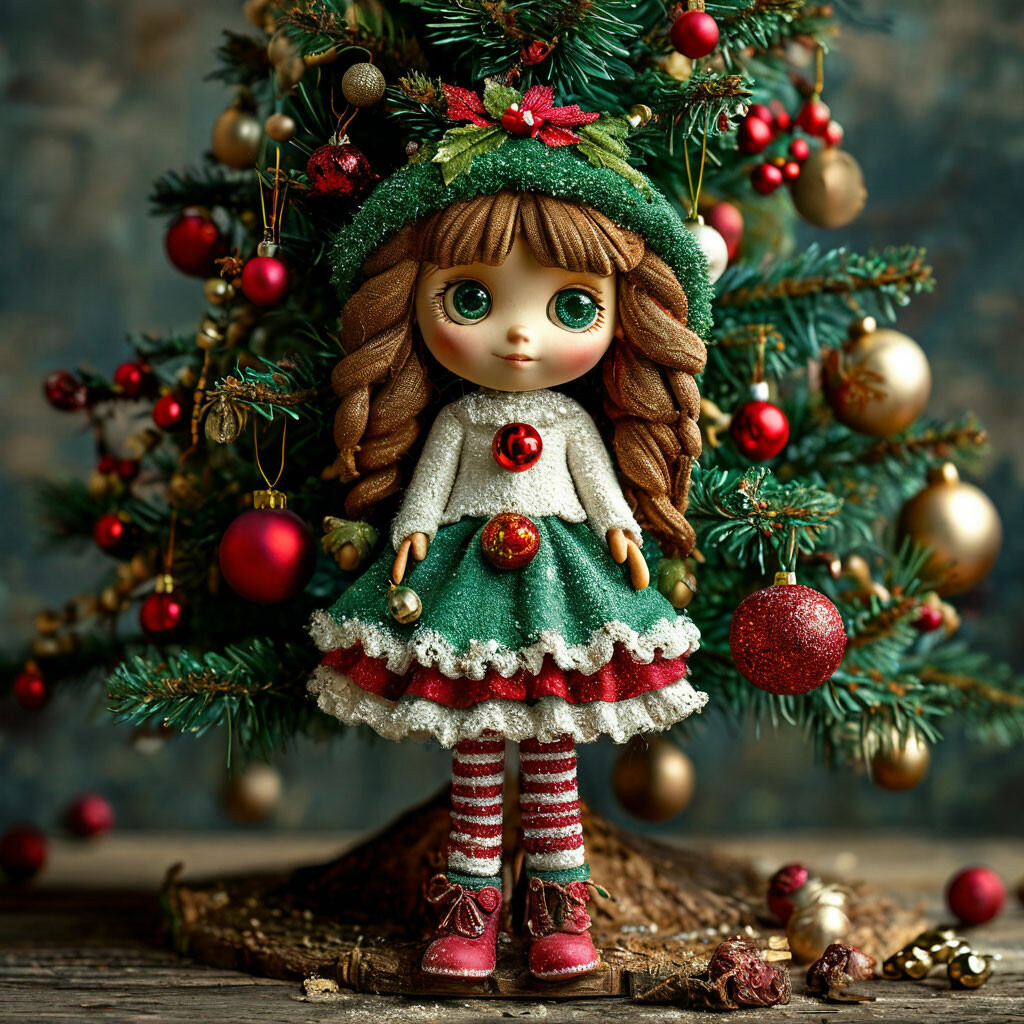 "Anthropomorphic girl Christmas tree with bust Christmas balls on legs ...