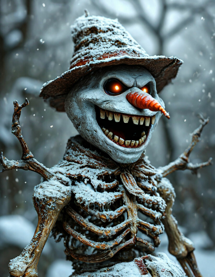 "Snowman evil grin in the frame …" — image created in Shedevrum