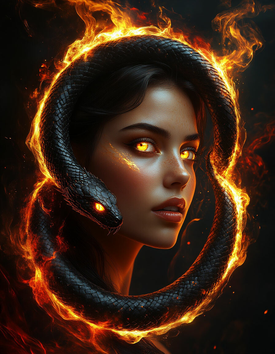 "Ouroboros, mysticism, fantasy, black and red gold abstraction ...