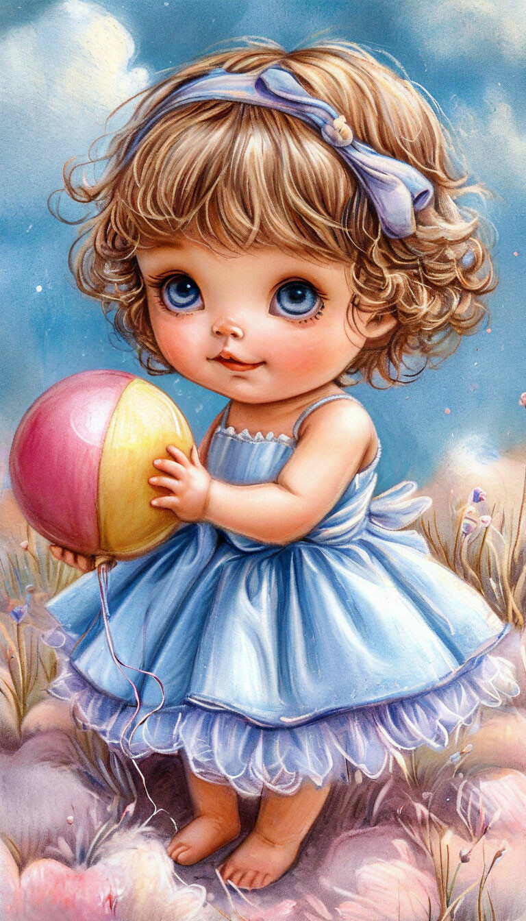"Tenderness, softness, comfort. Cute little chibi baby with a ball, in ...