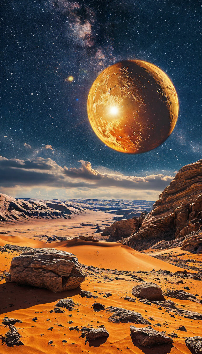 "Professional photo,Mars,view from Mars to the sun, space, stars ...