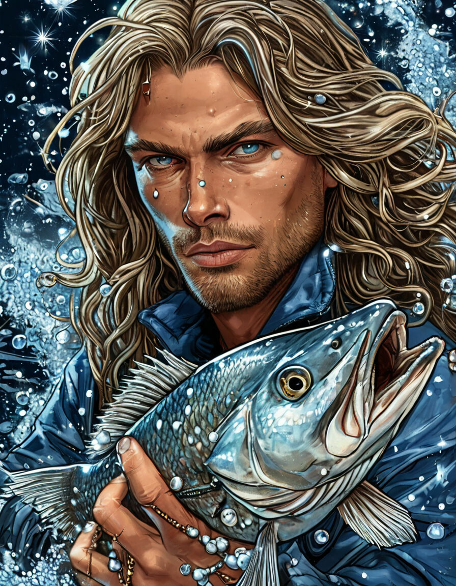 "Art, vector, warcraft, glam, bohemian, Scandinavian young jock fishman ...