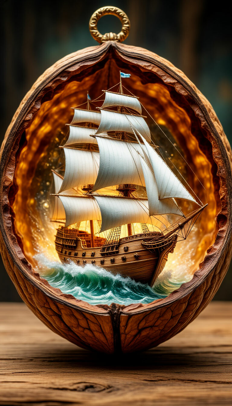 "Miniature in the form of a floating large white sailing ship inside a ...