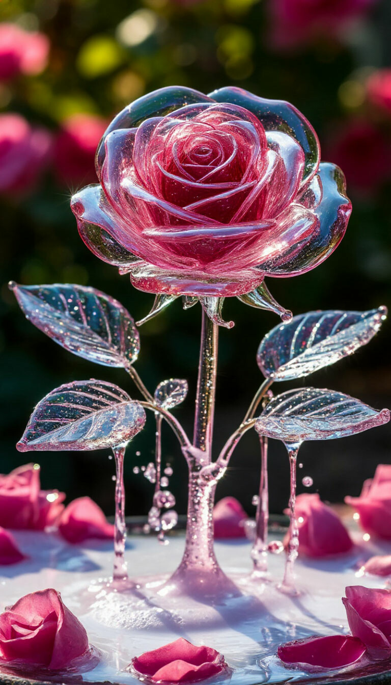 селснб Glass Rose In A Beautiful Garden Glass Roses World Of Glass