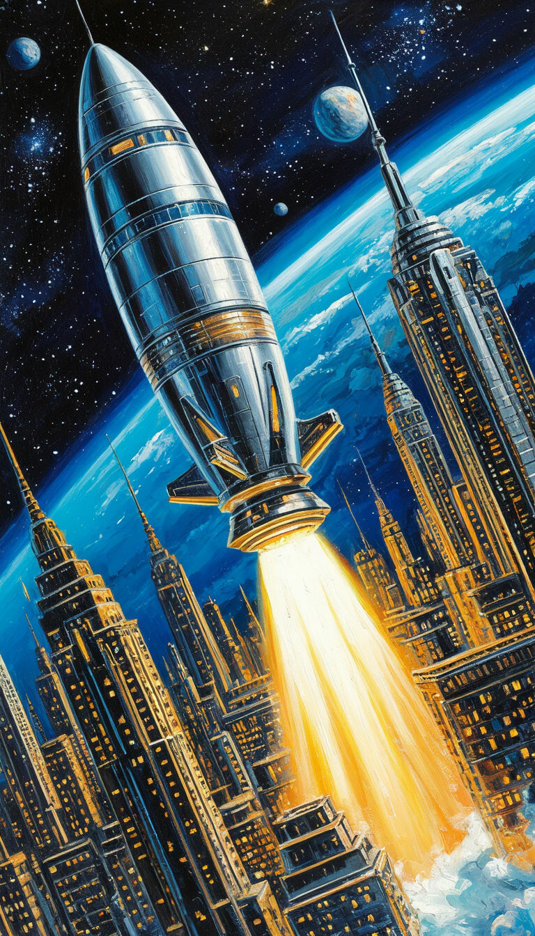 "A fantastic orbital station. The city is in orbit. A photonic ...