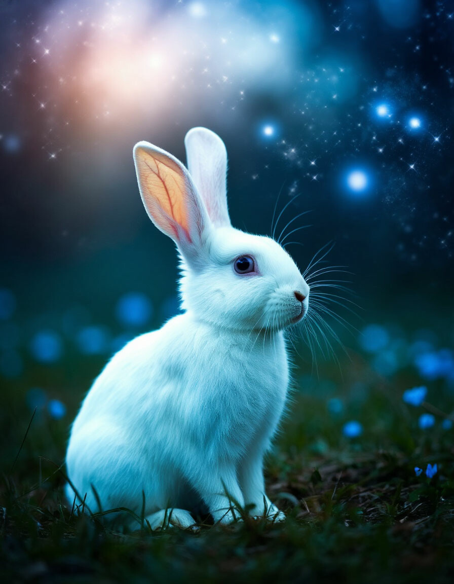 "Magic, white rabbit, ethereal lighting, cinematic effect, Canon EOS ...
