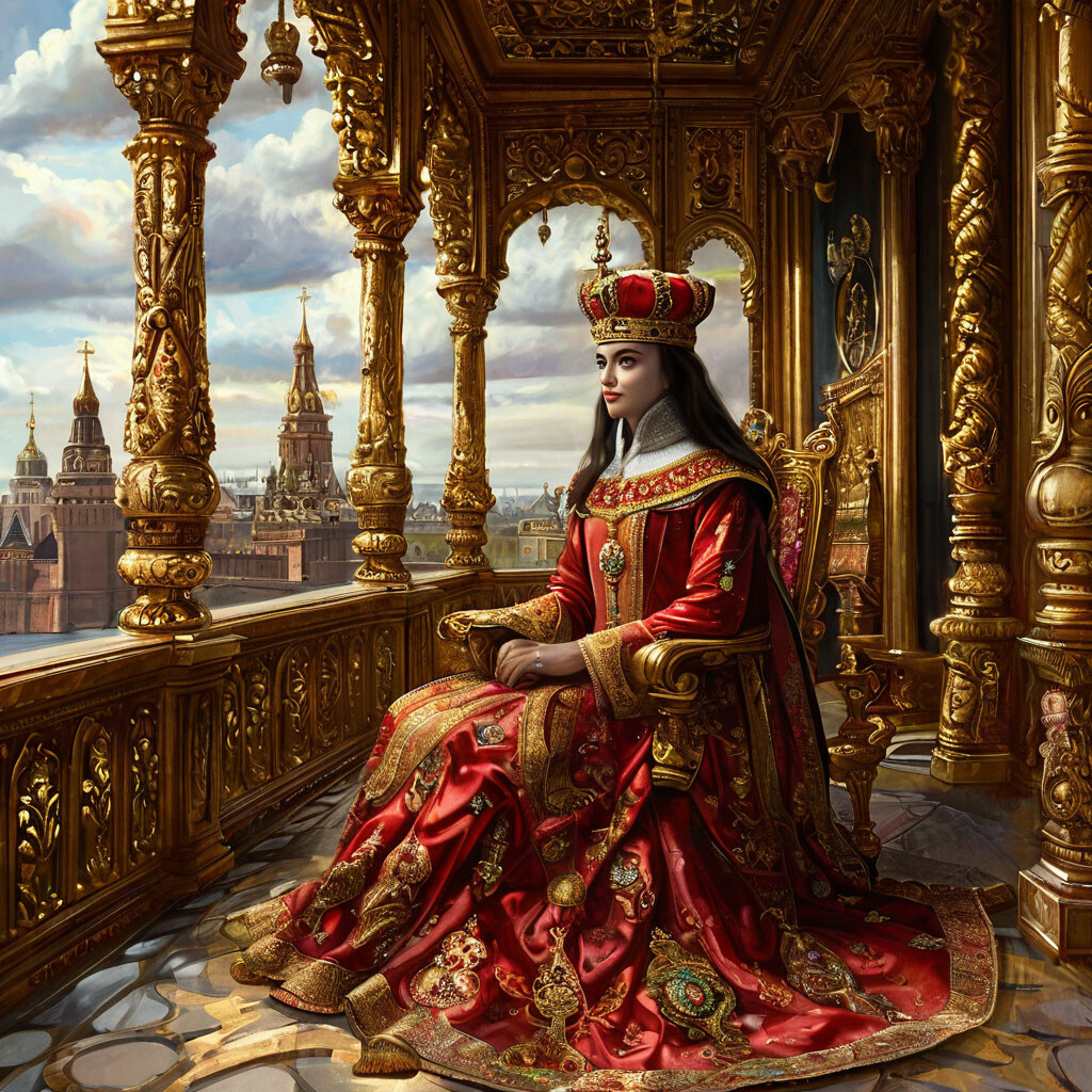 "The tsar, the tsarevich, the king's son were sitting on the golden ...