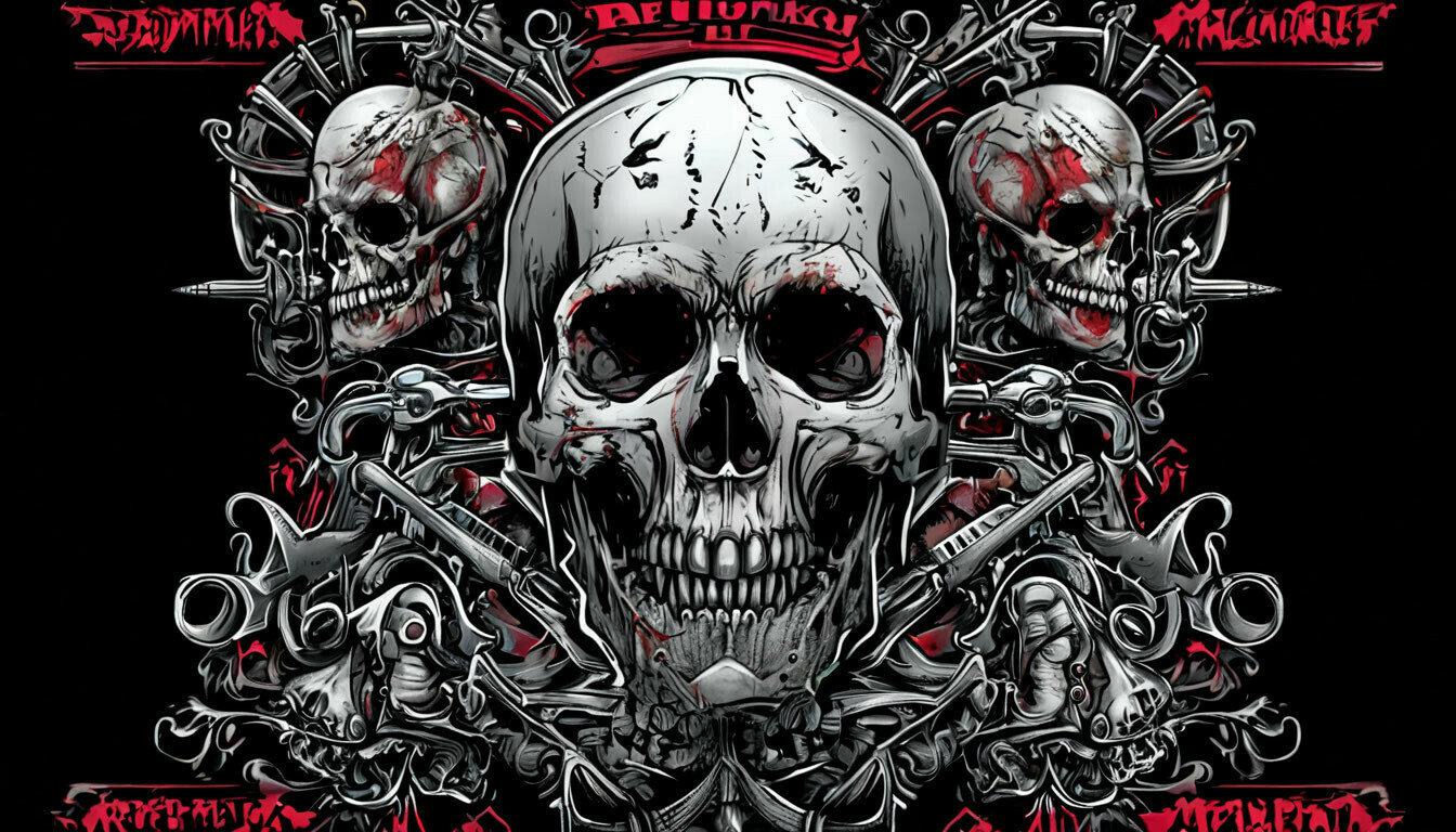 "Logo: death machine inscription, tattoo machine and skulls" — image ...