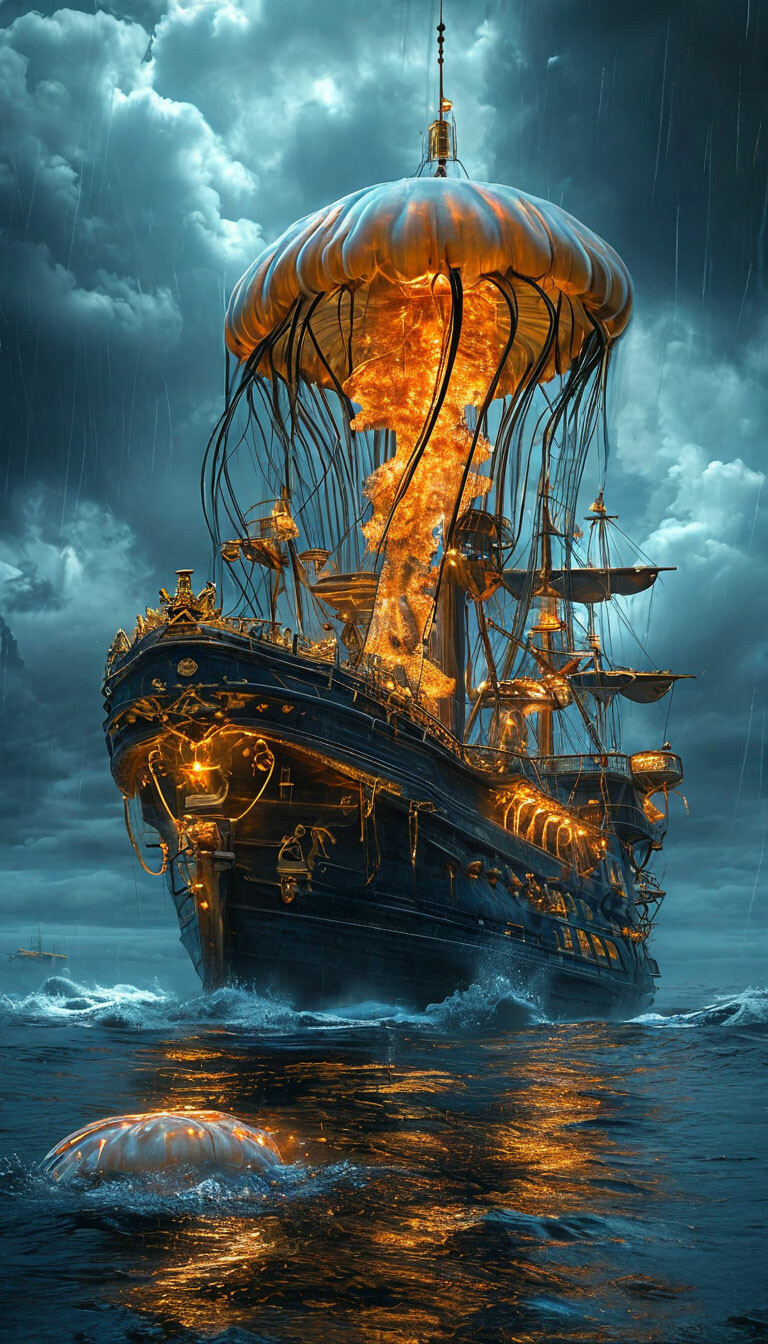 «Jellyfish левиафан и корабль, подводная съемка, авангард футуризм ...