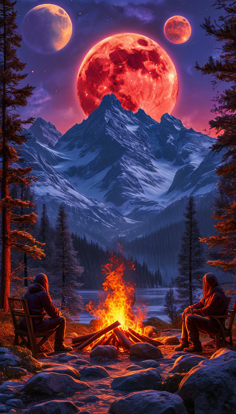 "Neon runes. rune magic, runes, rune seals over the campfire ...