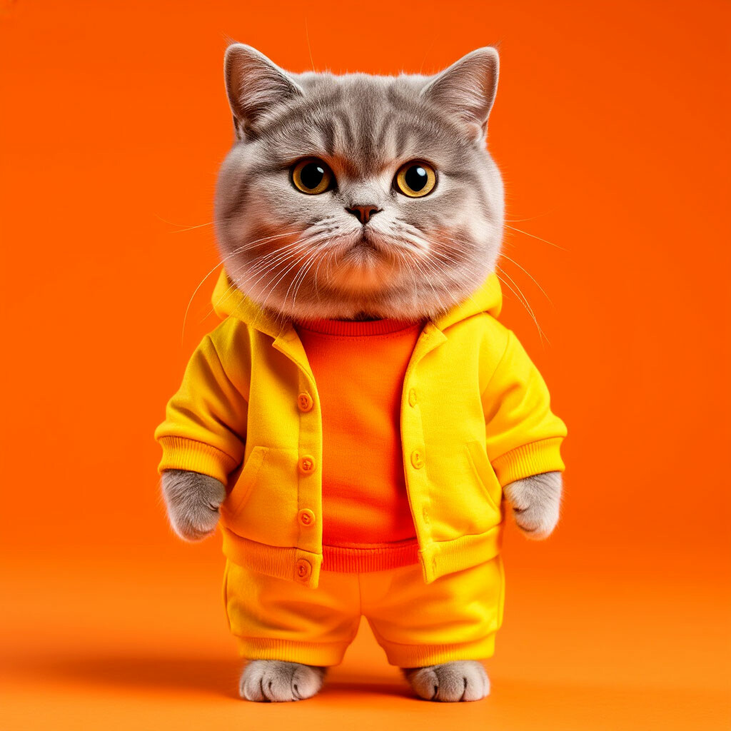 "Order cute grey Piggy cat, standing on its hind legs. He's wearing ...