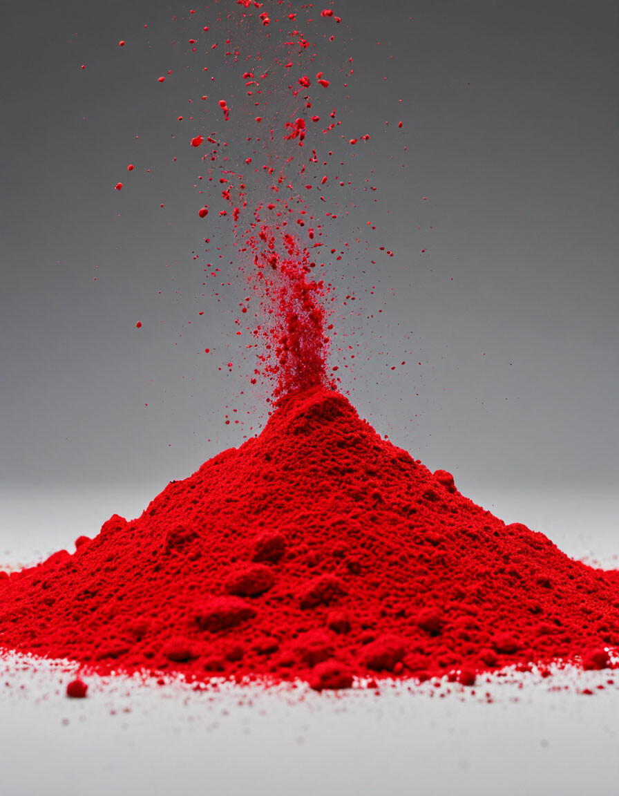 «Bright red powder falls on a pile of bright red powder from top to ...