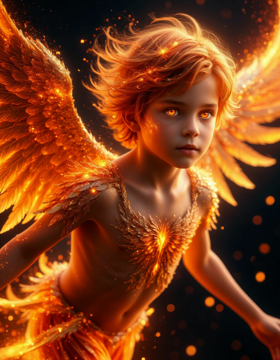 "Sparkling angel in flight, phoenix rising from the flames of ...