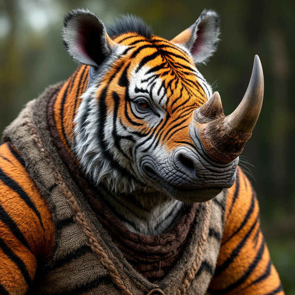 "Anthropomorphic hybrid Rhino + Tiger Vividly Realistic 4K" — image ...