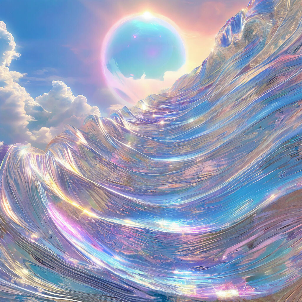 "Beautiful y2k poster, silver curves, opalescent iris drain, heaven ...