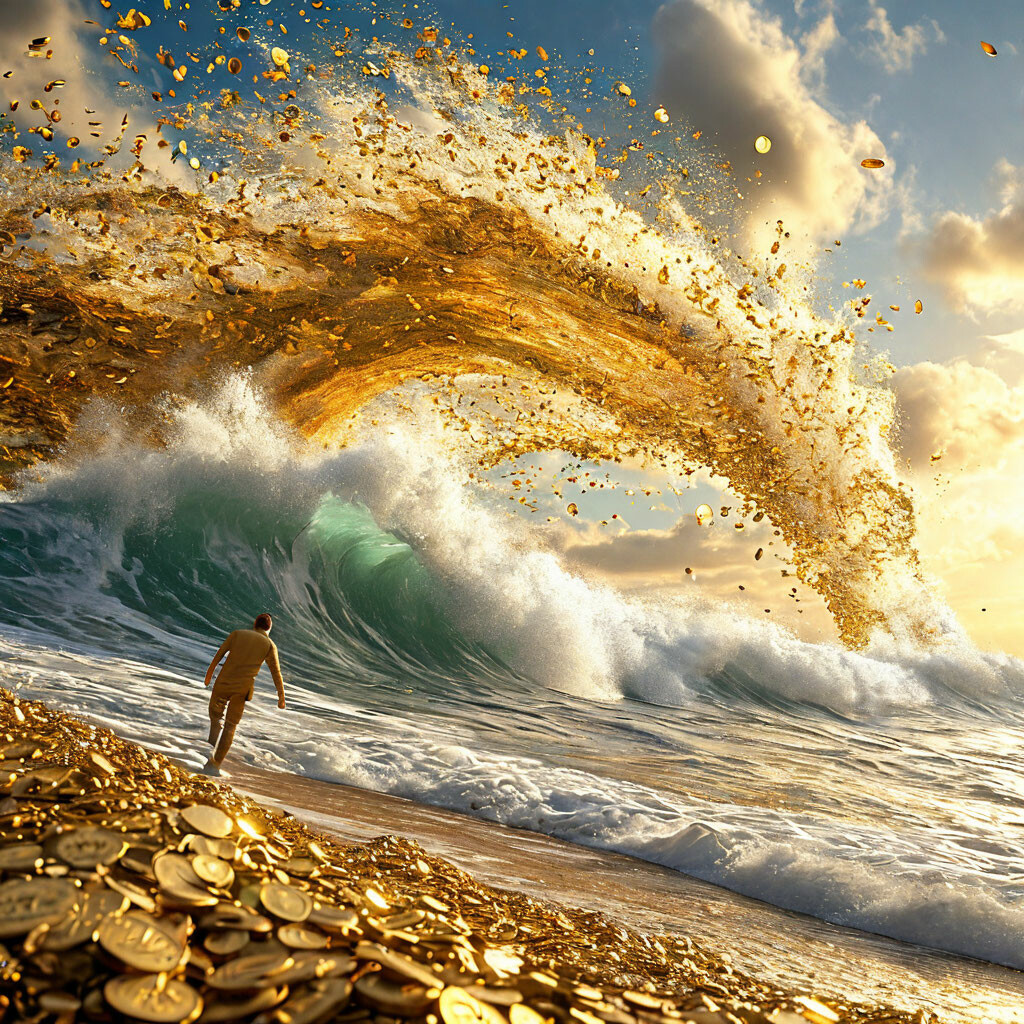 "My financial success My money Men and money Abundance A man stands on ...