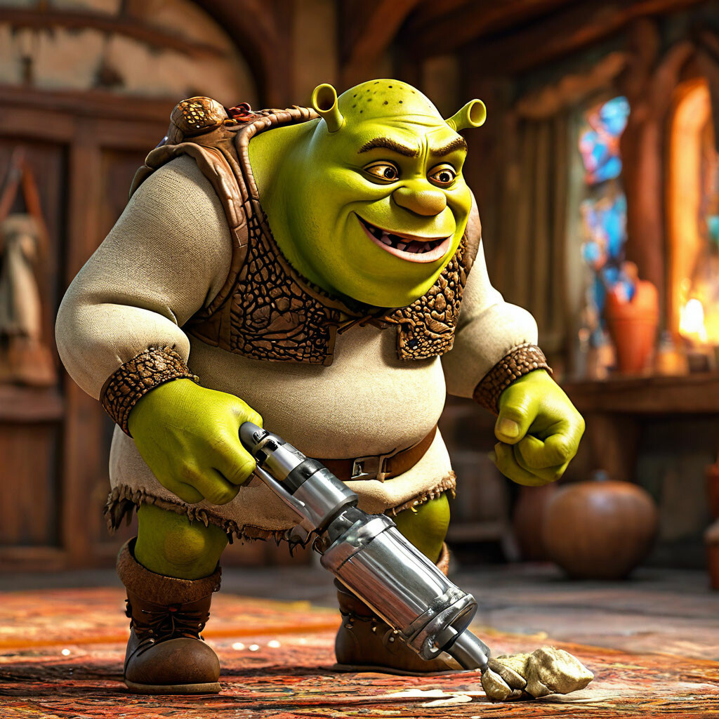 «Shrek sanitization of preputial bag vacuum cleaner, moving, screaming ...