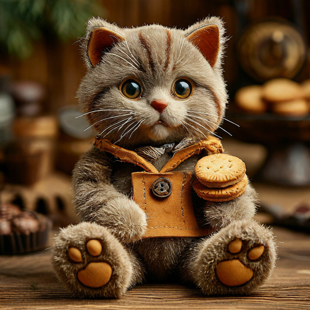 «Плюшевый котик басик сидит с …» — картинка создана в Шедевруме