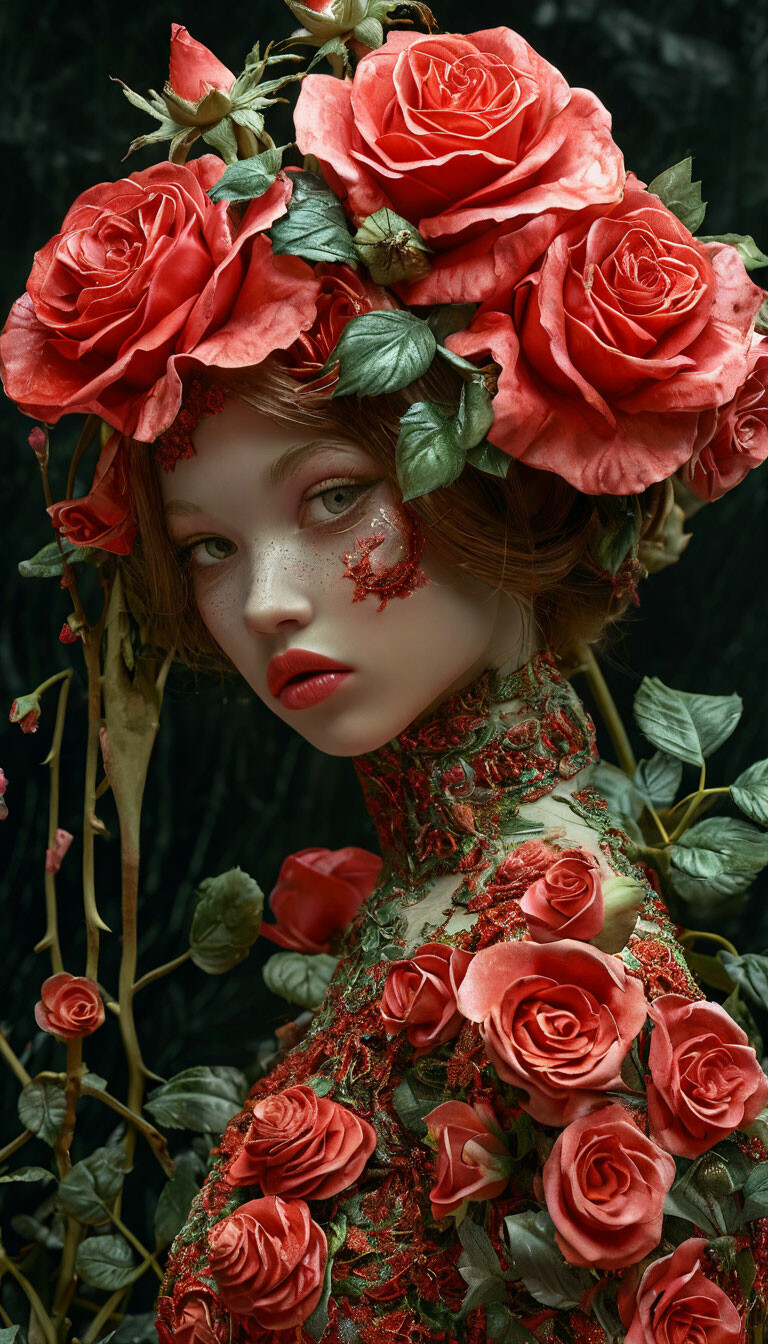 "🦭 biophilic rose+creature, fashion …" — image created in Shedevrum