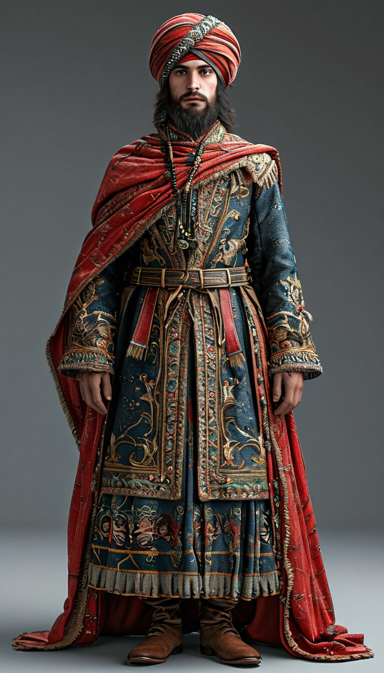 Full-length virtual 3d model of a man in a national Circassian costume ...
