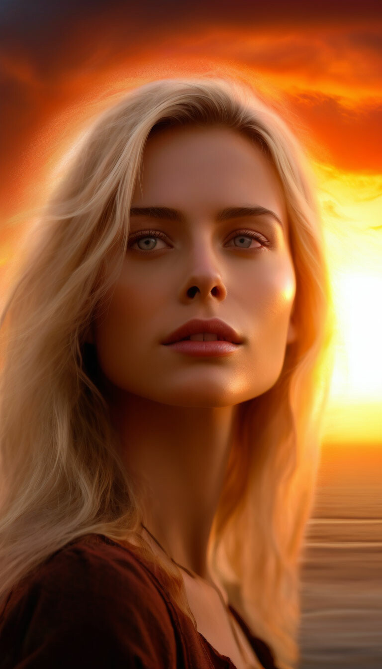 "The face of a beautiful blonde woman …" — image created in Shedevrum