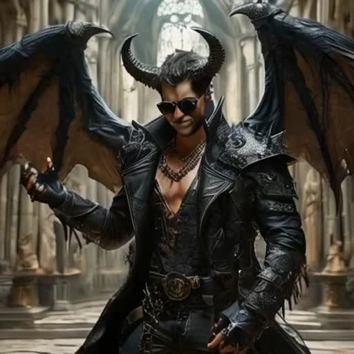 «In the Gothic hall, a chitinous winged horned demon jock, a young man ...