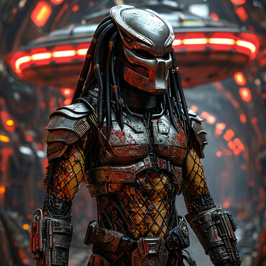 "Panorama,predator from the movie predator in full growth, hyperrealism ...