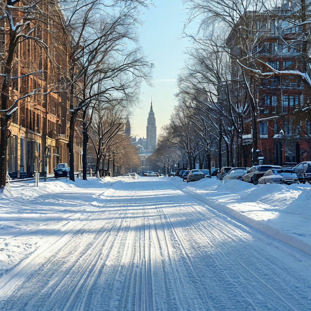 "Realistic winter photos of snowy urban landscape with sparkling snow ...