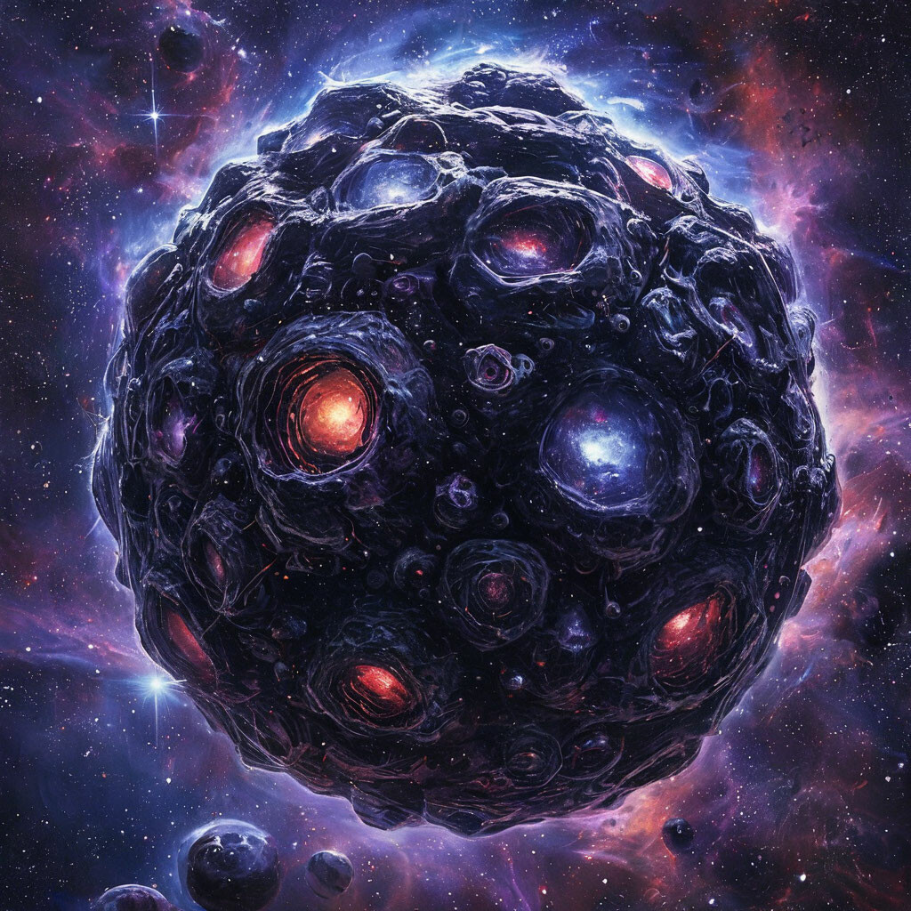 "Waist-high image, Cosmic black spherical Monster-swarm, space ...