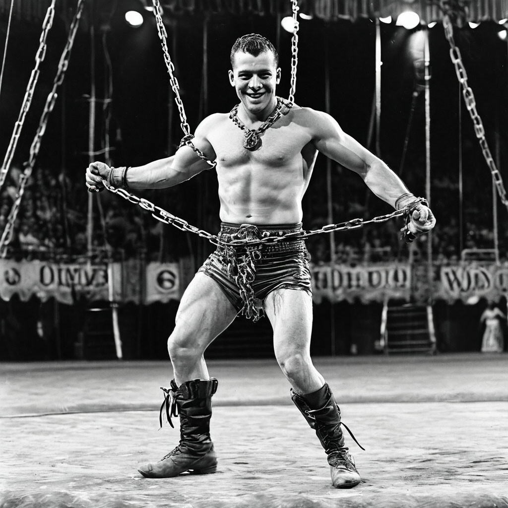 "Alexander Zass performs at the circus arena. he is entangled in a ...