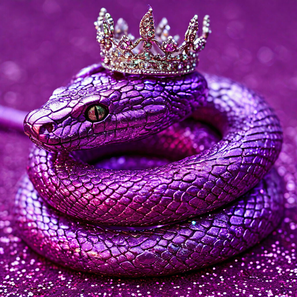 "Purple-pink with glitter and a sparkling luminous snake with a tiara ...