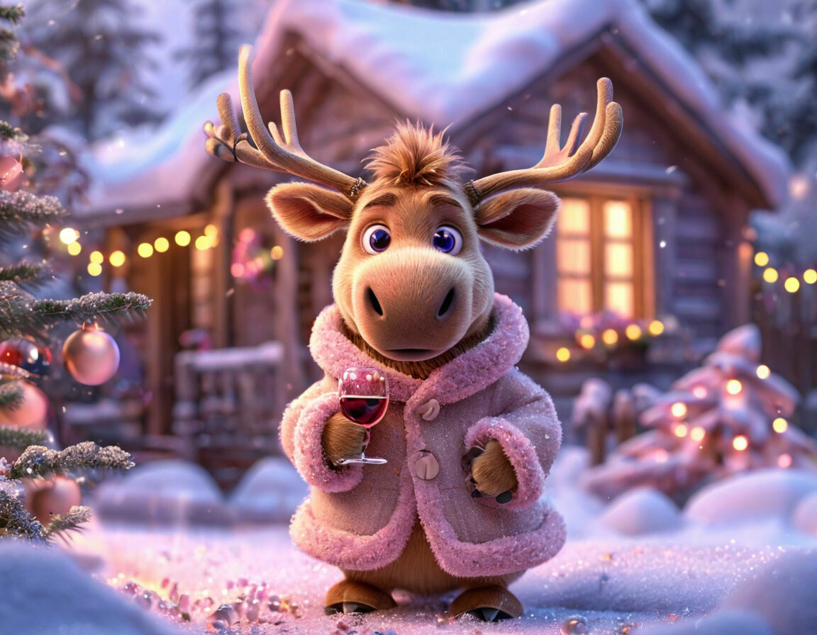 "New Year's tale Holiday gifts Cute goofy cartoon Creep moose in a ...