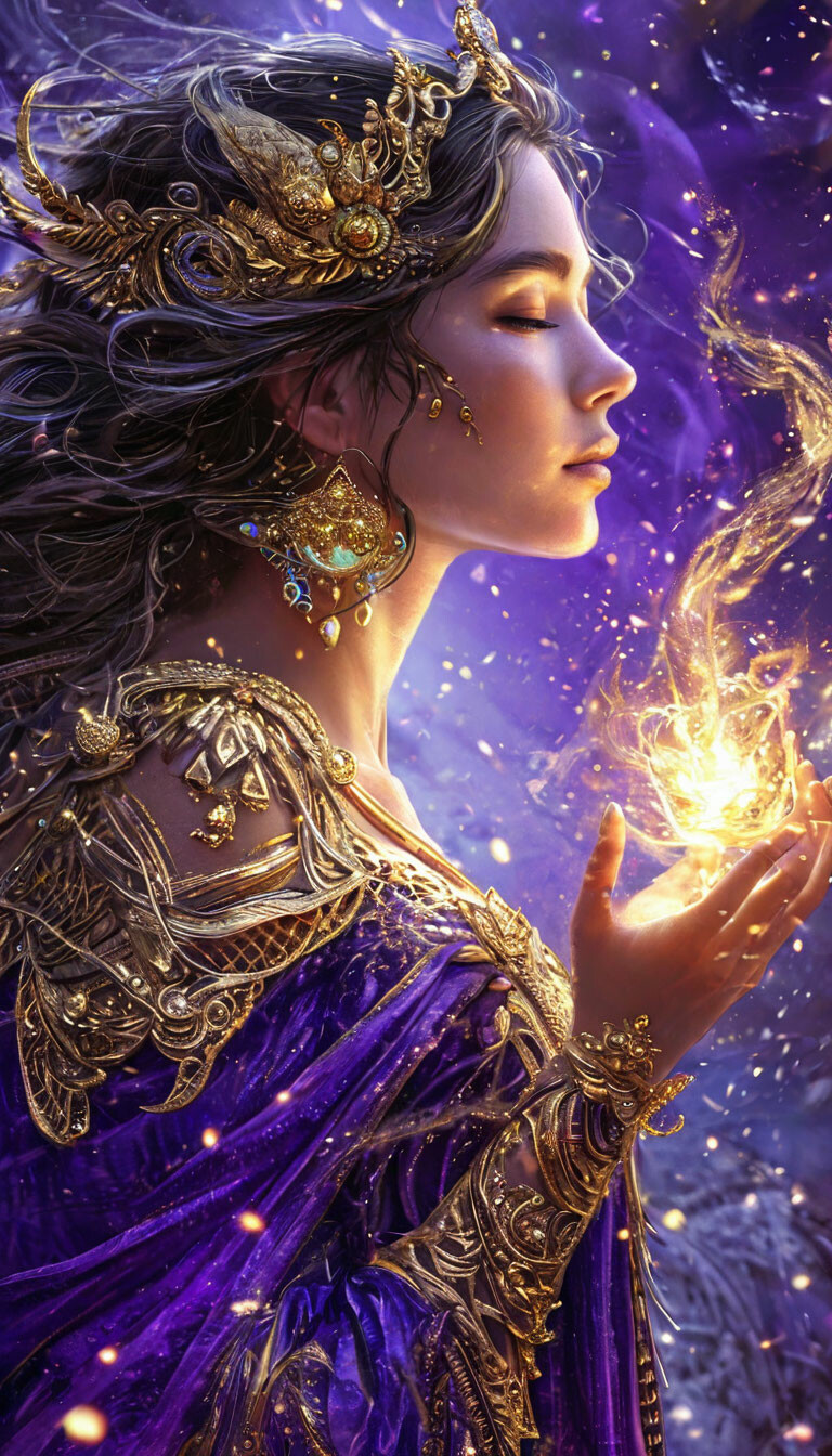"Digital art depicting a serene and peaceful full-length image of the ...